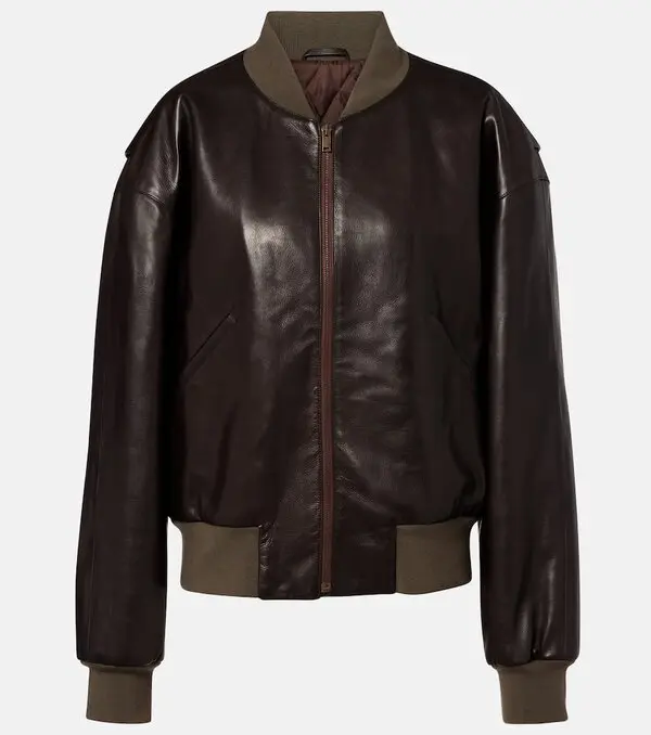 THE ROW Morisel Leather Bomber Jacket - Brown