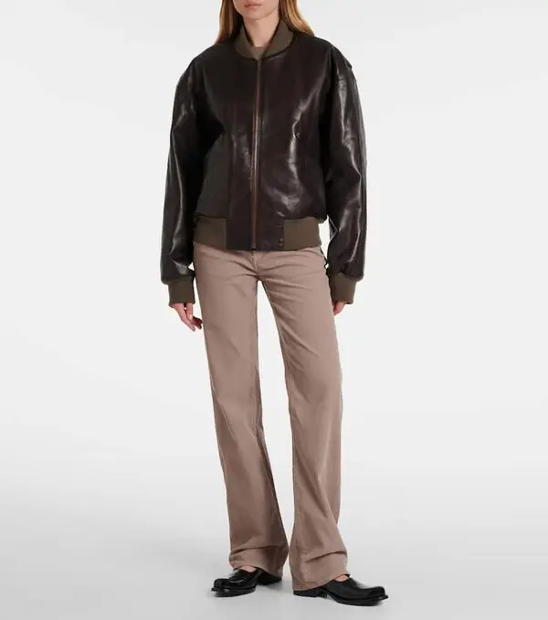 THE ROW Morisel Leather Bomber Jacket - Brown