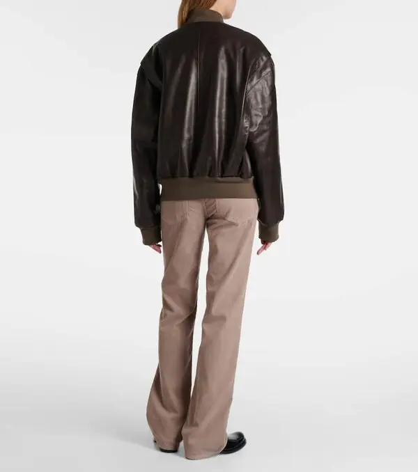THE ROW Morisel Leather Bomber Jacket - Brown