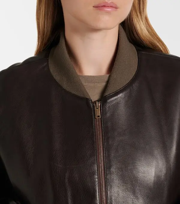 THE ROW Morisel Leather Bomber Jacket - Brown