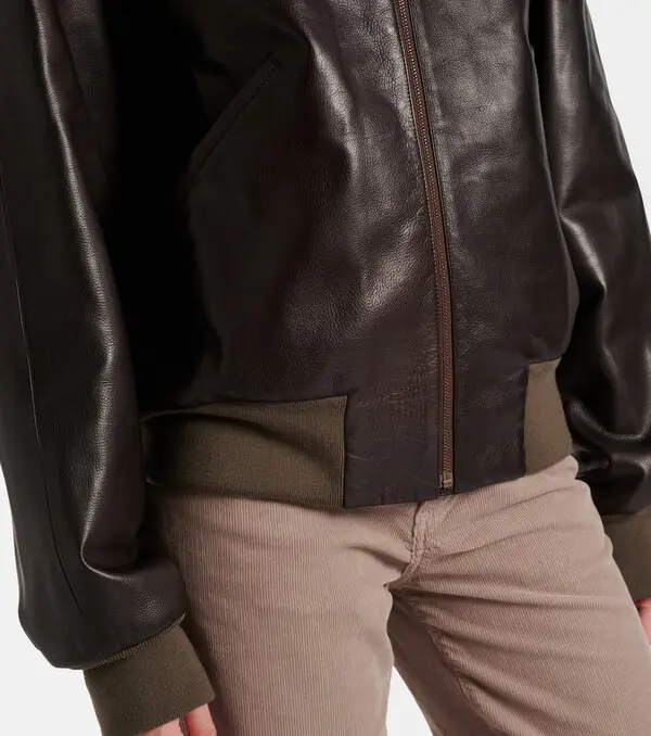 THE ROW Morisel Leather Bomber Jacket - Brown