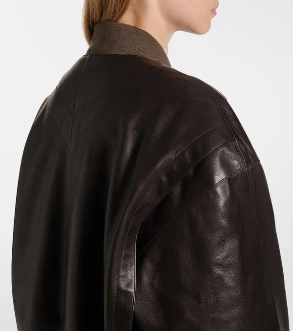 THE ROW Morisel Leather Bomber Jacket - Brown