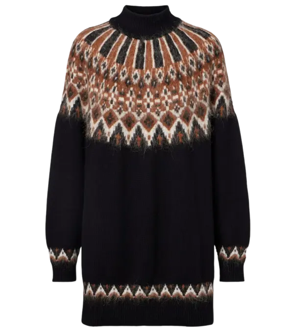 Staud Liza Fair Isle Wool-blend Sweater Dress - Black