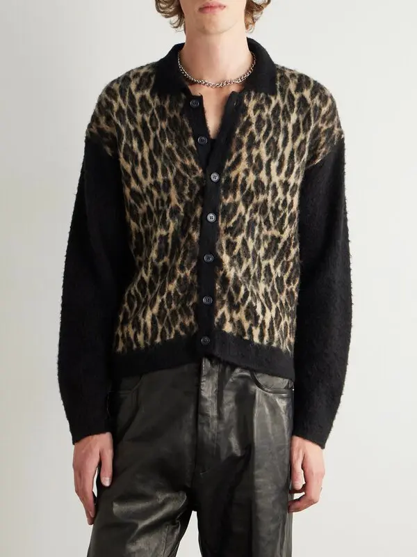 SAINT MXXXXXX Leopard-jacquard Brushed Cardigan