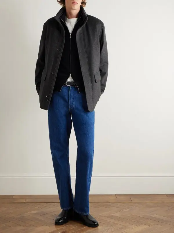 Zegna Padded Oasi Cashmere Coat With Suede Trim
