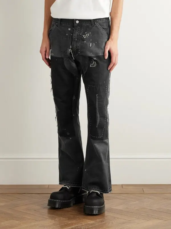 SAINT MXXXXXX Slim-fit Flared Double-knee Distressed Jeans - Black