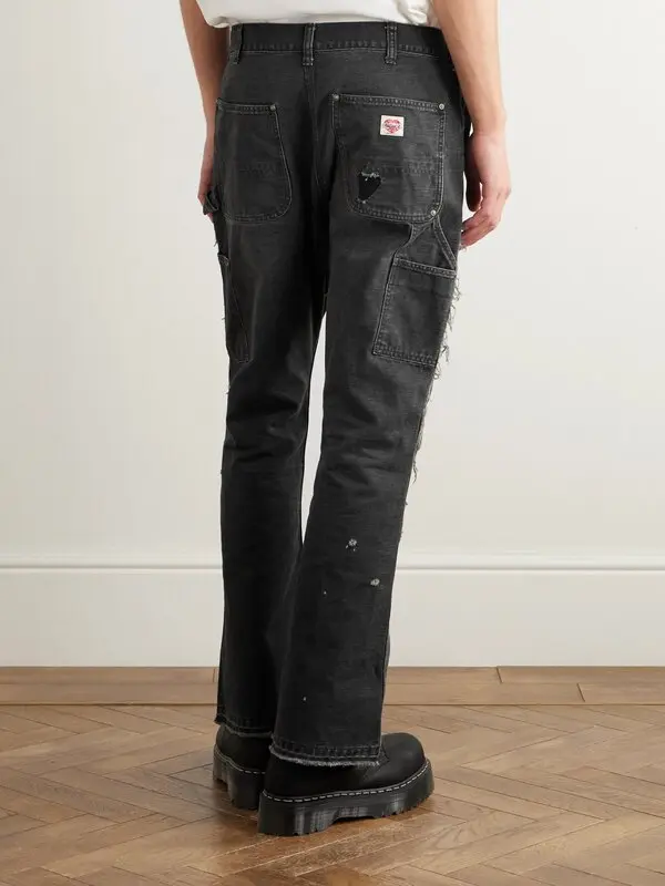 SAINT MXXXXXX Slim-fit Flared Double-knee Distressed Jeans - Black