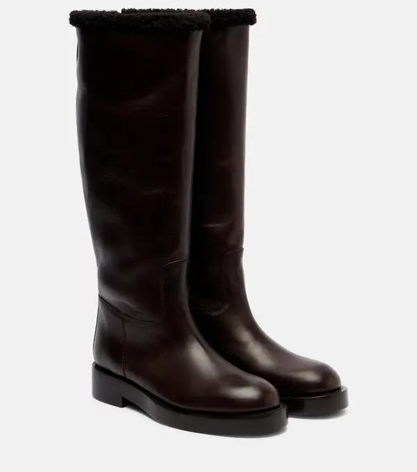 Paris Texas Shearling-trimmed Leather Knee-high Boots - Brown