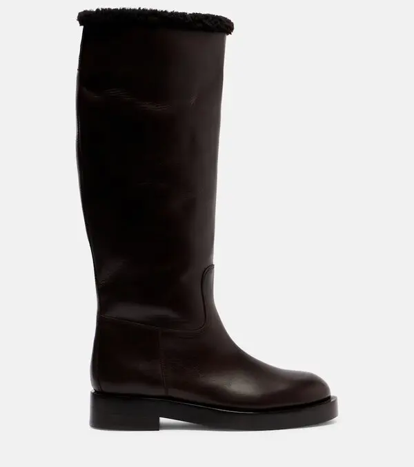 Paris Texas Shearling-trimmed Leather Knee-high Boots