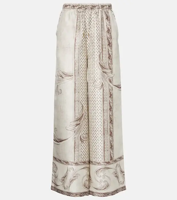 Max Mara Rive Printed Silk Satin Wide-leg Pants - White