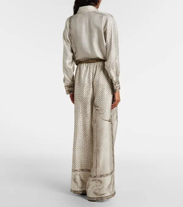 Max Mara Rive Printed Silk Satin Wide-leg Pants - White