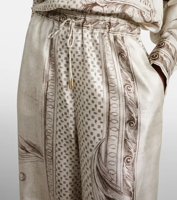 Max Mara Rive Printed Silk Satin Wide-leg Pants - White