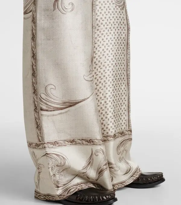 Max Mara Rive Printed Silk Satin Wide-leg Pants - White