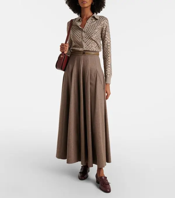 Max Mara Ragno Sequined Virgin Wool Cardigan - Beige