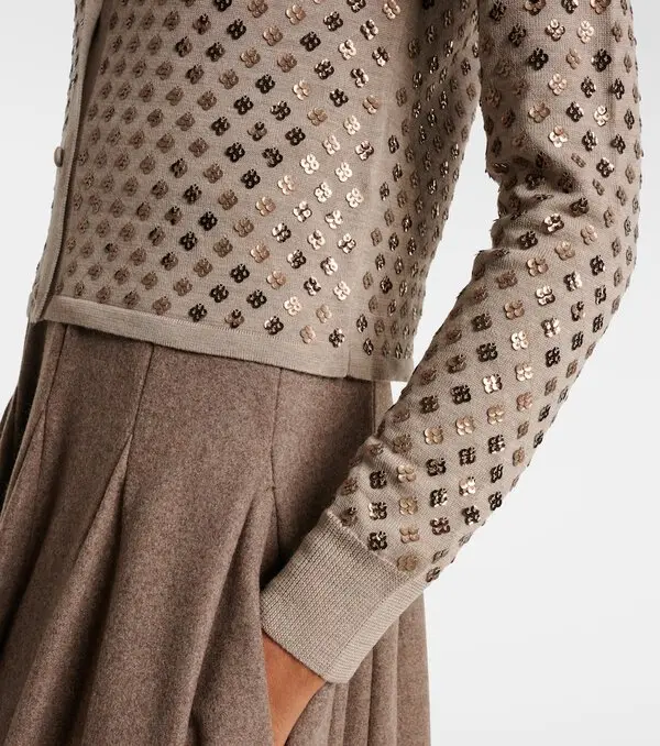 Max Mara Ragno Sequined Virgin Wool Cardigan - Beige