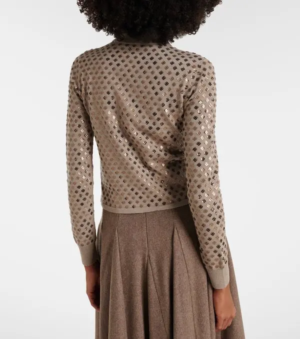 Max Mara Ragno Sequined Virgin Wool Cardigan - Beige