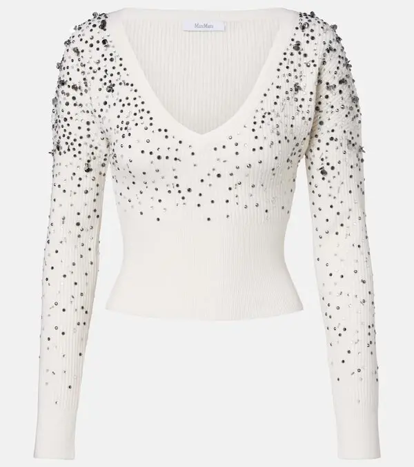 Max Mara Embellished Wool-blend Sweater - White