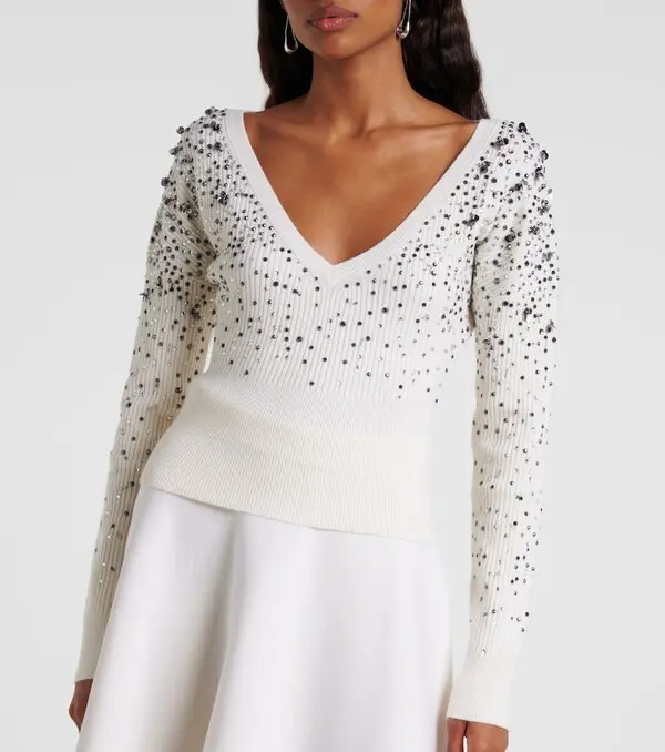 Max Mara Embellished Wool-blend Sweater - White