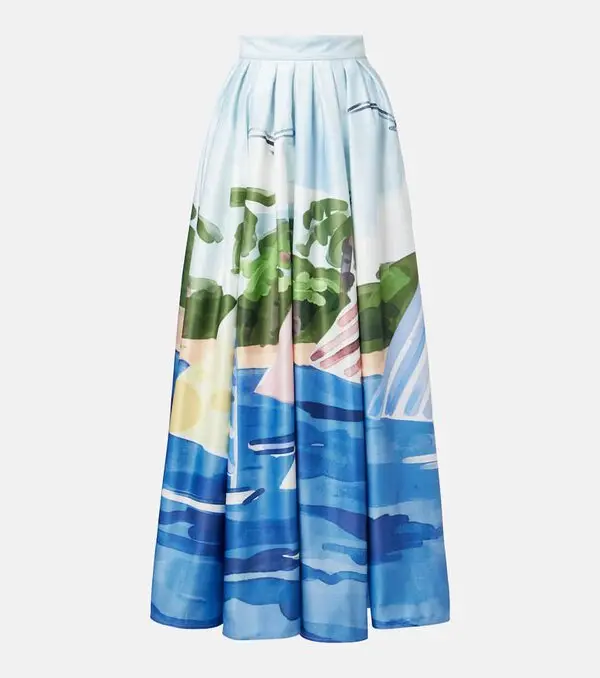 LEO LIN Printed Pleated Maxi Skirt