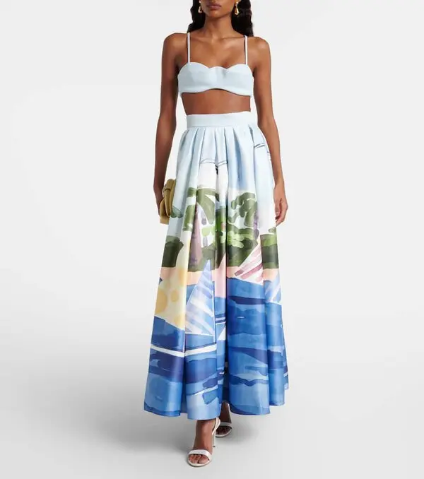 LEO LIN Printed Pleated Maxi Skirt