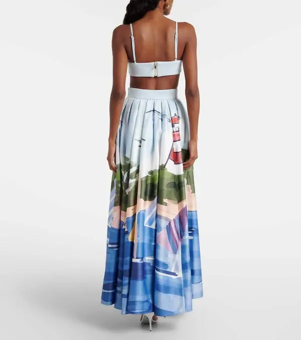 LEO LIN Printed Pleated Maxi Skirt