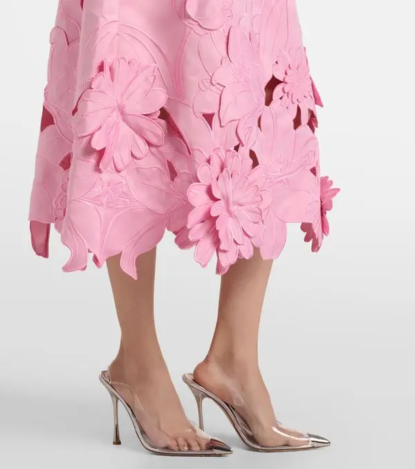 LEO LIN Floral-appliqué Embroidered Cocktail Dress - Pink