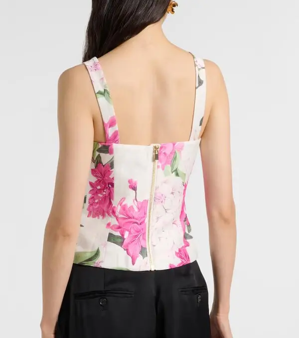 LEO LIN Isadora Floral Print Linen-blend Top