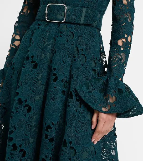 LEO LIN Aliyah Belted Lace Midi Dress