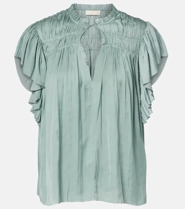 Ulla Johnson Plissé Satin Top - Blue