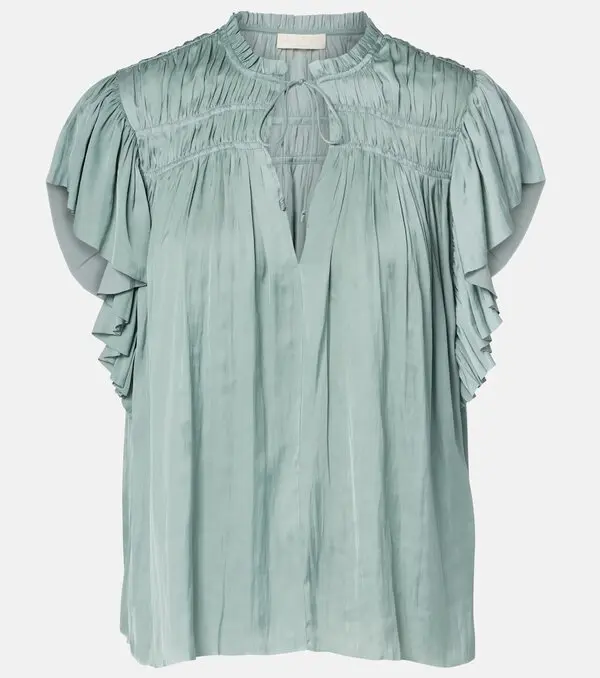 Ulla Johnson Agosta Plissé Satin Top - Blue