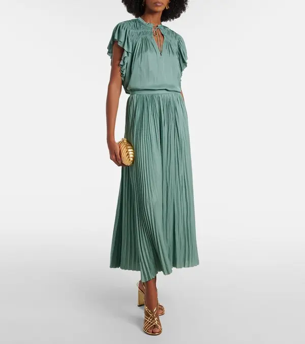 Ulla Johnson Agosta Plissé Satin Top - Blue