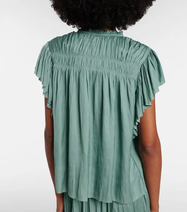 Ulla Johnson Agosta Plissé Satin Top - Blue