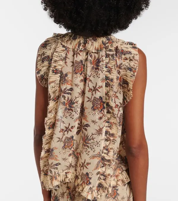 Ulla Johnson Sabra Printed Silk-blend Chiffon Top - Beige