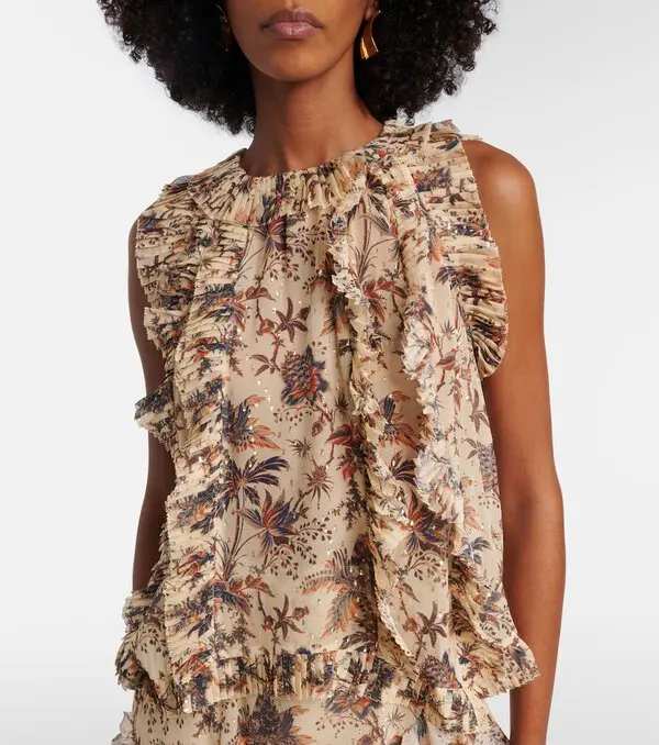 Ulla Johnson Sabra Printed Silk-blend Chiffon Top - Beige