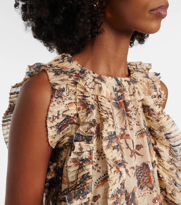 Ulla Johnson Sabra Printed Silk-blend Chiffon Top - Beige