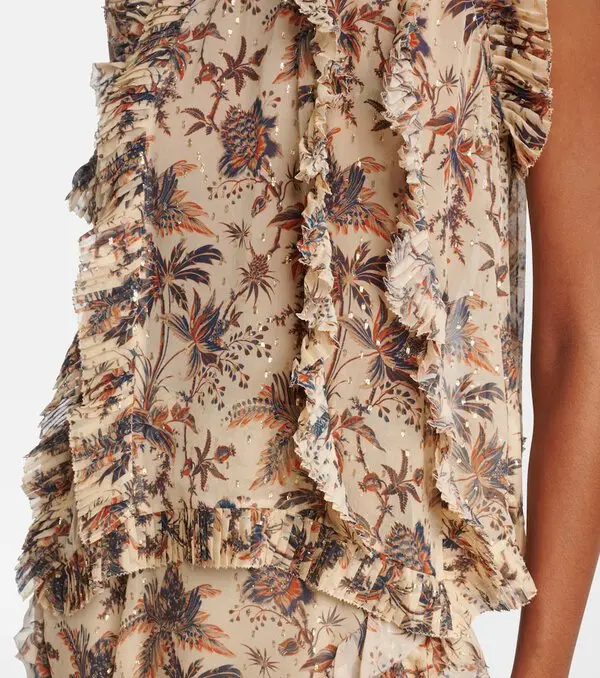Ulla Johnson Sabra Printed Silk-blend Chiffon Top - Beige