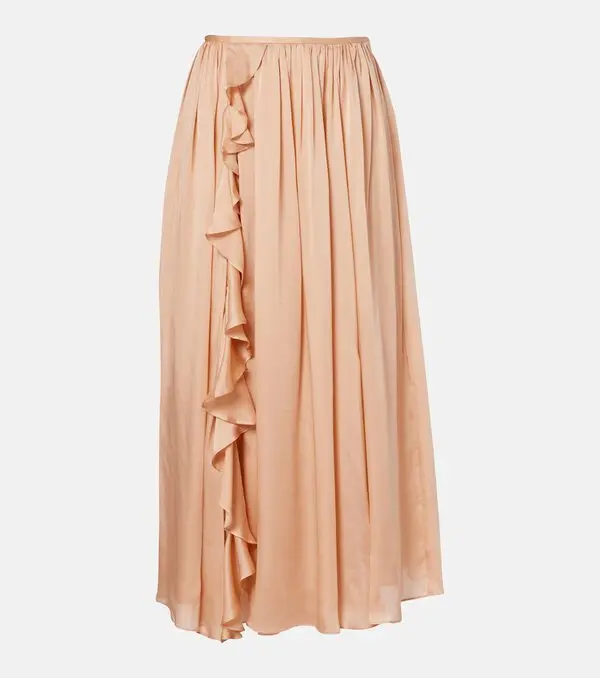 Ulla Johnson Zena Ruffled Silk Chiffon Midi Skirt - Pink