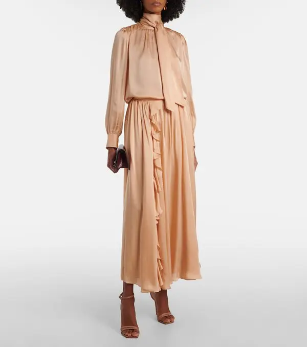 Ulla Johnson Zena Ruffled Silk Chiffon Midi Skirt - Pink