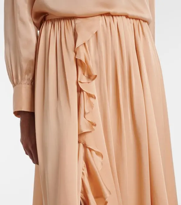 Ulla Johnson Zena Ruffled Silk Chiffon Midi Skirt - Pink