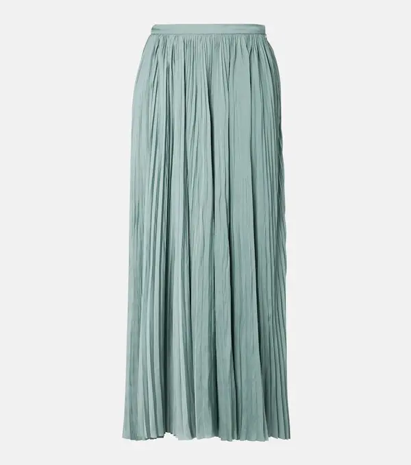 Ulla Johnson Lulu Satin Plissé Maxi Skirt - Blue