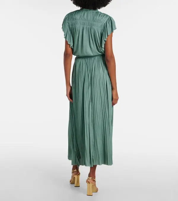 Ulla Johnson Lulu Satin Plissé Maxi Skirt - Blue