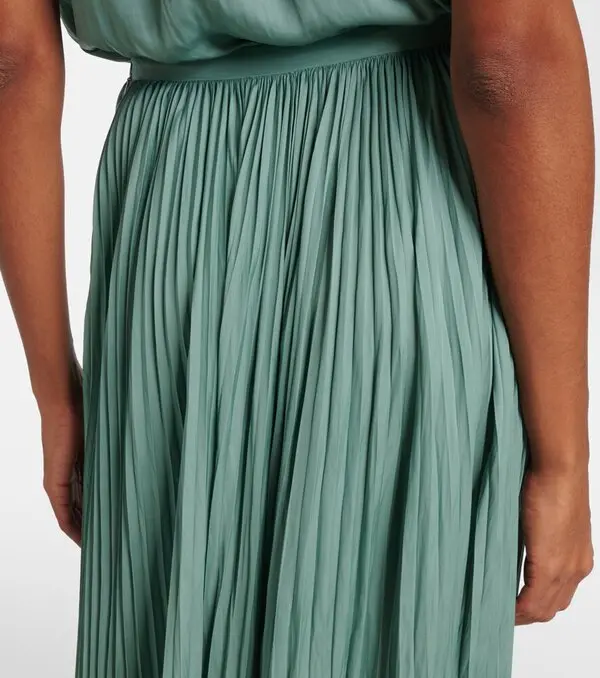 Ulla Johnson Lulu Satin Plissé Maxi Skirt - Blue