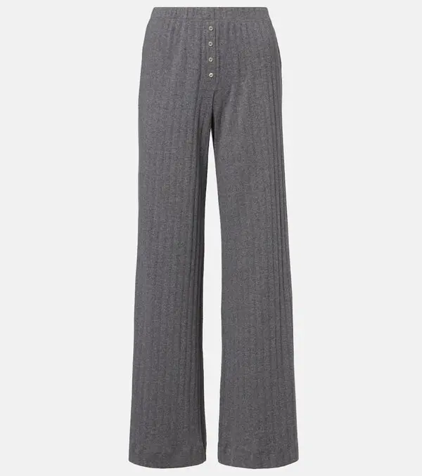 LESET Pointelle Cotton Wide-leg Pants - Grey