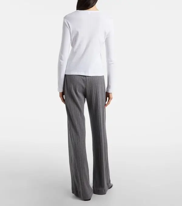 LESET Pointelle Cotton Wide-leg Pants - Grey