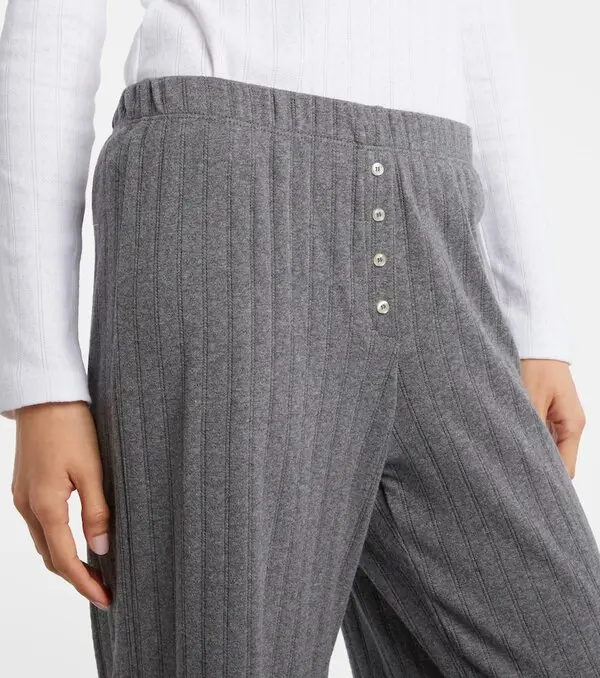 LESET Pointelle Cotton Wide-leg Pants - Grey