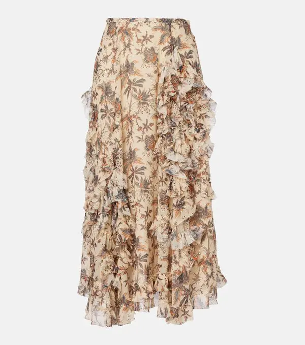 Ulla Johnson Adele Printed Silk-blend Chiffon Midi Skirt - Beige