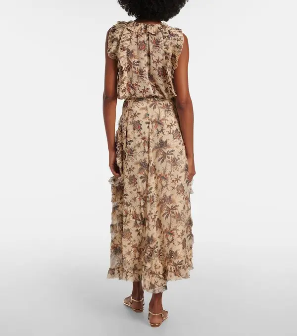 Ulla Johnson Adele Printed Silk-blend Chiffon Midi Skirt - Beige