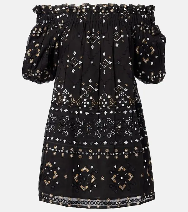 JULIET DUNN Embellished Cotton Poplin Mini Dress - Black