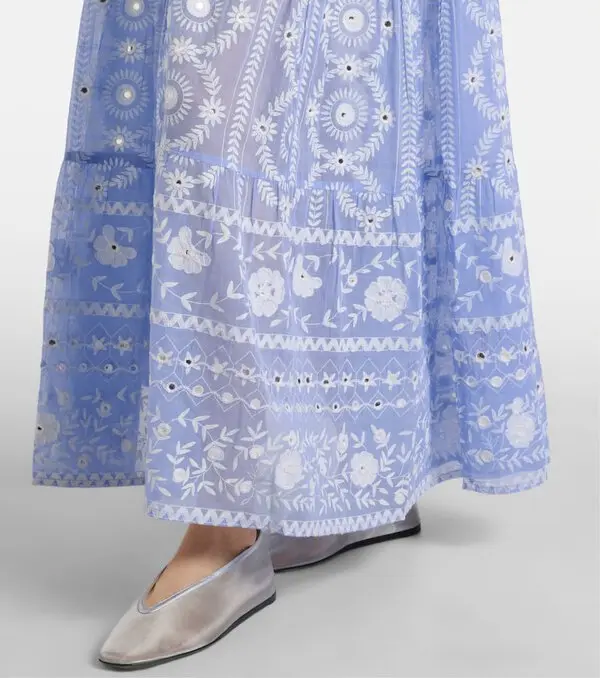 Juliet Dunn Embroidered Cotton Maxi Dress - Blue | Editorialist
