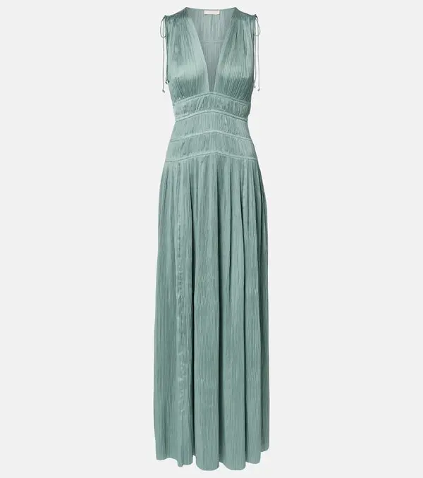 Ulla Johnson Tasneem Satin Plissé Gown - Blue